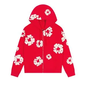 DENIM TEARS Cotton Wreath Zip Hoodie - Red