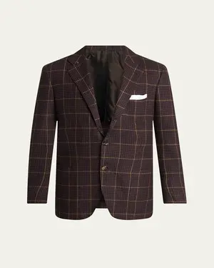Kiton Cashmere Windowpane Check Single-breasted Sport Coat