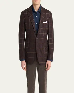 Kiton Cashmere Windowpane Check Single-breasted Sport Coat