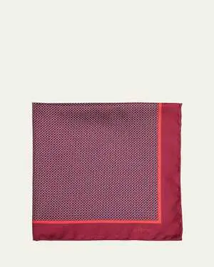 Brioni Geometric Zig-zag Silk Pocket Square Brown