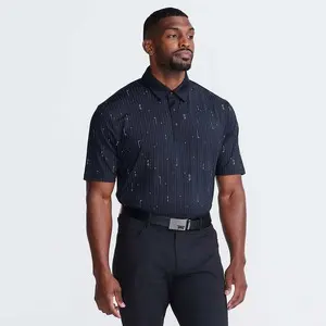 PXG Comfort Fit Golf Icons Pin Stripe Polo - Black