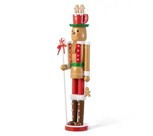 GLITZHOME 24h Wooden Christmas Gingerbread Mannutcracker