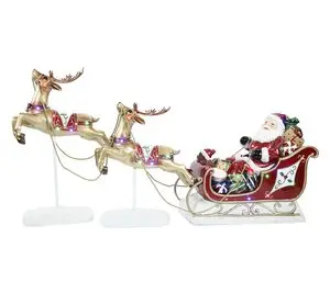 FRASER HILL FARM Led Flying Reindeer, Santa And Sleigh - One-color