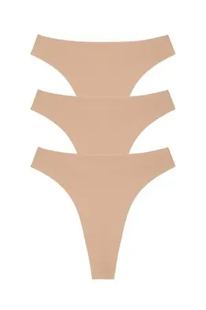 NEGATIVE UNDERWEAR Base High Thong 3-pack In Nude - Buff