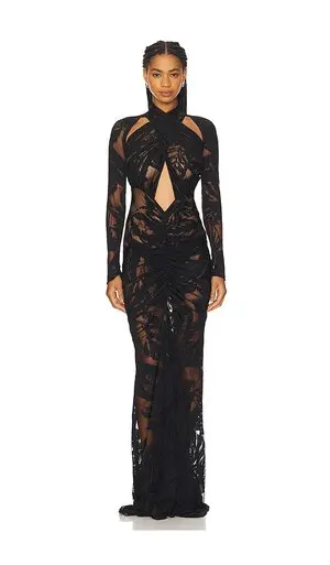 Lapointe Burnout Jersey Halter Ruched Gown