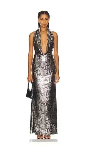 Lapointe Metal Snake Cowl Neck Gown - Silver