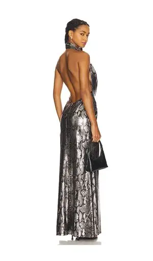 Lapointe Metal Snake Cowl Neck Gown - Silver