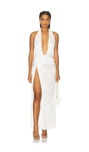 Courtney Zheng Selene Plunge Jersey Gown - White