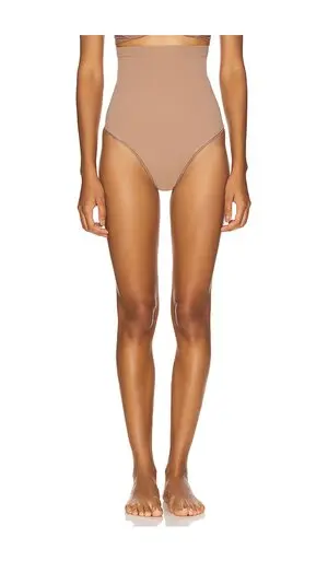 Spanx Seamless Power High Waisted Thong In Taupe - Cafe Au Lait