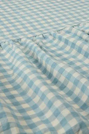 PIGLET IN BED Linen Blend Bed Skirt - Warm Blue Gingham