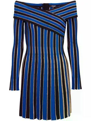 Balmain Striped Off-shoulder Dress