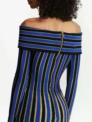Balmain Striped Off-shoulder Dress