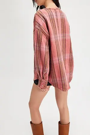 Free People We The Free Perfect In Plaid Pullover - Pink Combo