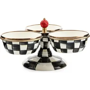 MACKENZIE-CHILDS Courtly Check Enameled Steel Triplicity Bowls & Stand Set - Black/white