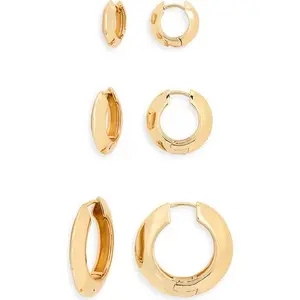 OPEN EDIT Set Of 3 Knife Edge Hoop Earrings - Gold