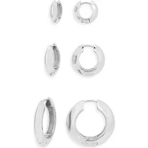 OPEN EDIT Set Of 3 Knife Edge Hoop Earrings - Silver