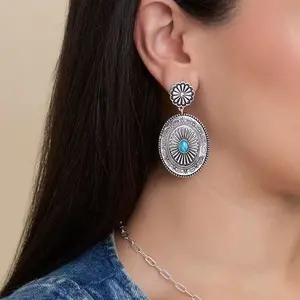 Jessica Simpson Western Round Concho Drop Earrings