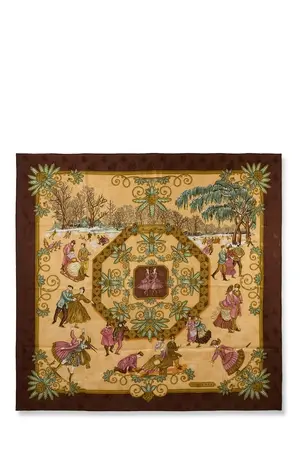 Hermès Multicolor 'joies D'hiver' Silk Scarf 90 - Brown