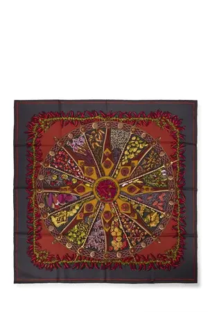 Hermès Multicolor 'aux Pays Des Épices' Silk Scarf 90 - Grey