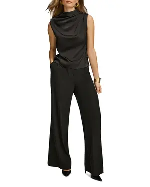 Donna Karan New York Draped High Neck Sleeveless Top - Black