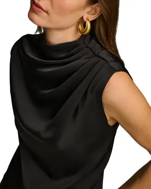 Donna Karan New York Draped High Neck Sleeveless Top - Black