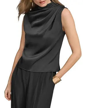 Donna Karan New York Draped High Neck Sleeveless Top - Black