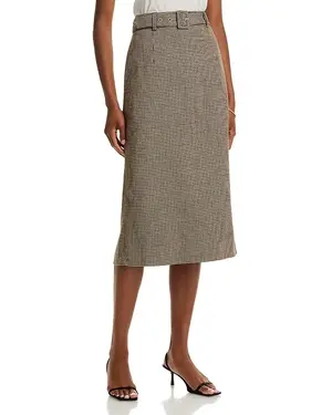 French Connection Houndstooth Belted Midi Skirt
