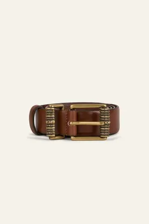 Ba&sh Brett Polished Leather Belt - Natural