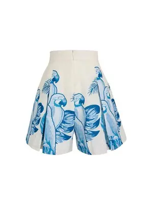 NO PISE LA GRAMA Printed Linen Short - Blue Macaw