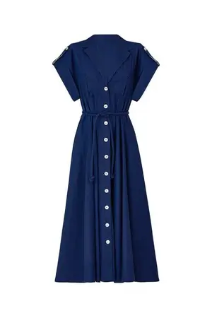 NO PISE LA GRAMA Guayaba Midi-length Linen Dress - Navy