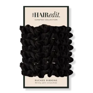 THE HAIR EDIT Ruched Ribbon Scrunchies Set - Black