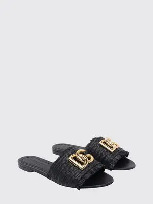 Dolce & Gabbana Raffia Dg Mule Slides - Black