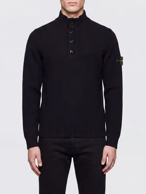 Stone Island Virgin Wool Turtleneck Jumper With Compass Logo Patch - Black
