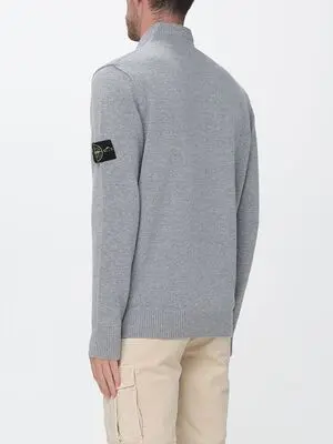 Stone Island Virgin Wool Turtleneck Jumper With Compass Logo Patch - Grey