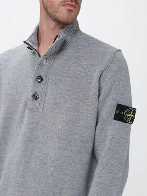 Stone Island Virgin Wool Turtleneck Jumper With Compass Logo Patch - Grey