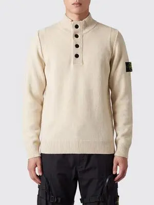Stone Island Virgin Wool Turtleneck Jumper With Compass Logo Patch - White