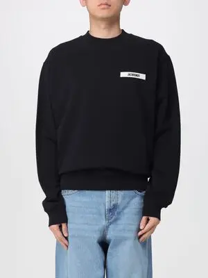 Jacquemus Pure Cotton Crewneck Sweatshirt With Applied Contrast Logo - Black