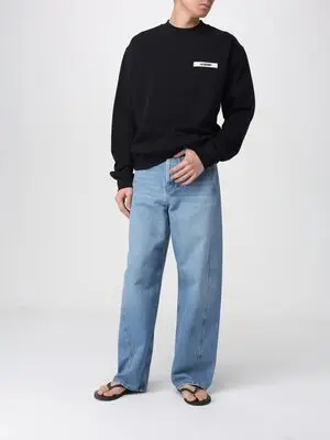 Jacquemus Pure Cotton Crewneck Sweatshirt With Applied Contrast Logo - Black