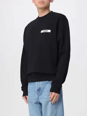 Jacquemus Pure Cotton Crewneck Sweatshirt With Applied Contrast Logo - Black