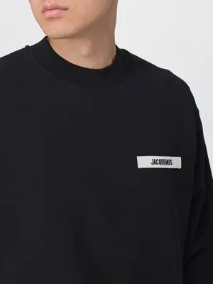Jacquemus Pure Cotton Crewneck Sweatshirt With Applied Contrast Logo - Black