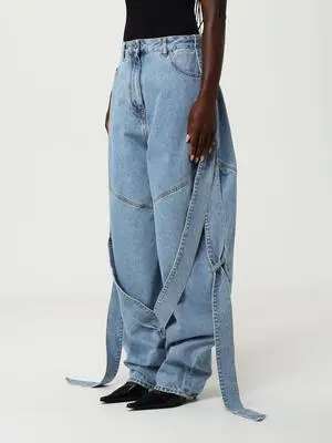 Attico Wash Denim Jeans With Tie Detailing - Blue