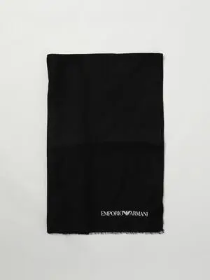 Emporio Armani Scarf In Modal And Viscose With Contrast Logo - Black