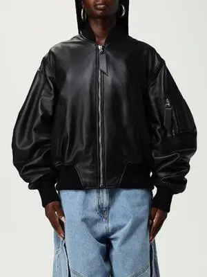 Attico Leather Bomber Jacket - Black