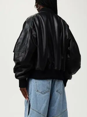 Attico Leather Bomber Jacket - Black