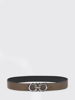 FERRAGAMO Gancini Grained Calfskin Leather Belt - Brown