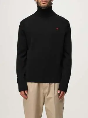 AMI Paris Merino Wool Turtleneck Sweater With Embroidered Logo - Black