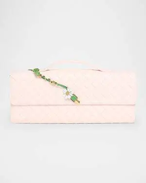 Bottega Veneta Andiamo Flower-embellished Leather Clutch - Seashell Daisy