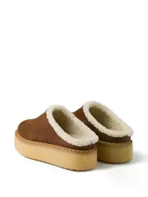Prada Shearling-lined Suede Mules - Brown