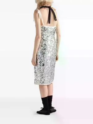 Prada Ribbon-strap Sequin Dress - Silver