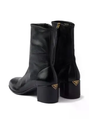 Prada Stretch Nappa Leather Ankle Booties With Square Heel - Black